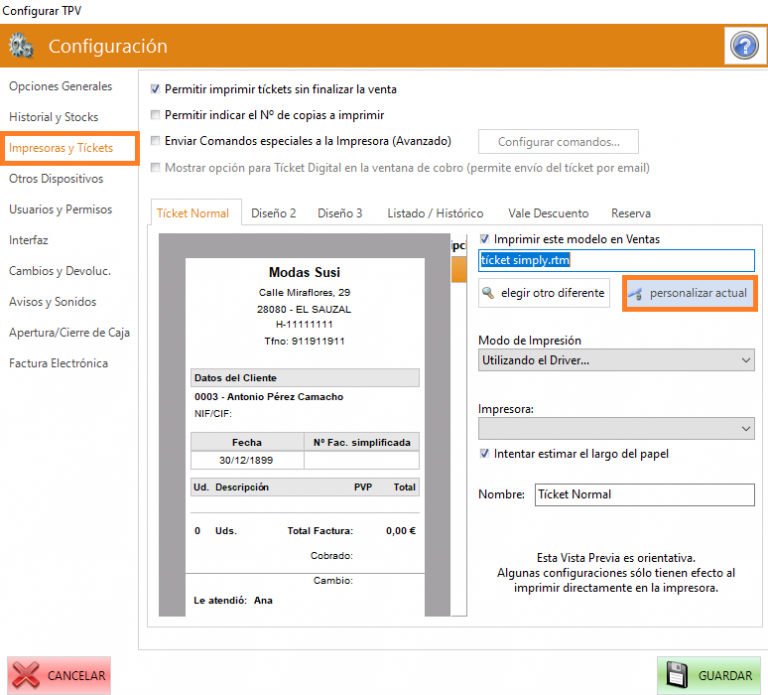Personaliza tus diseños de tickets | SimplyGest Academy